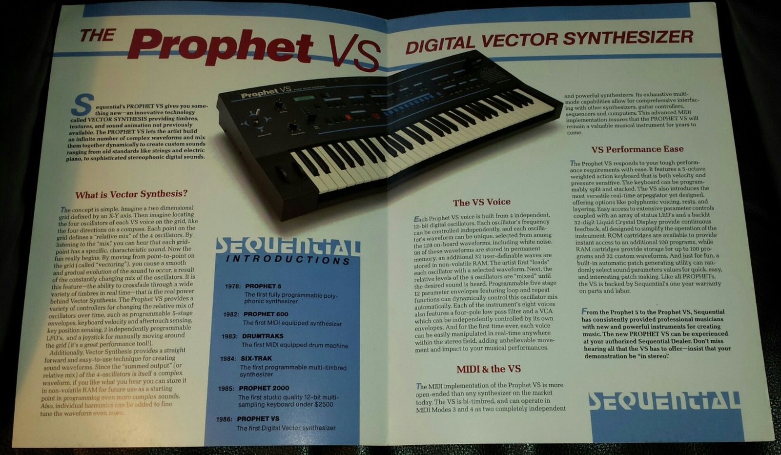 MATRIXSYNTH: Prophet VS Vector Synthesizer Brochure, 4 page color ...