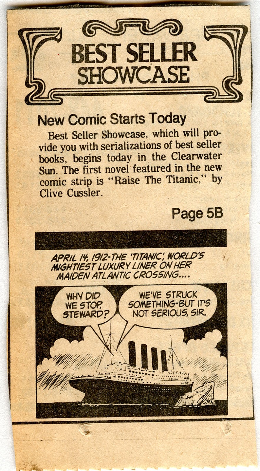 Clive Cussler Book Collecting: Raise the Titanic Comic Strips