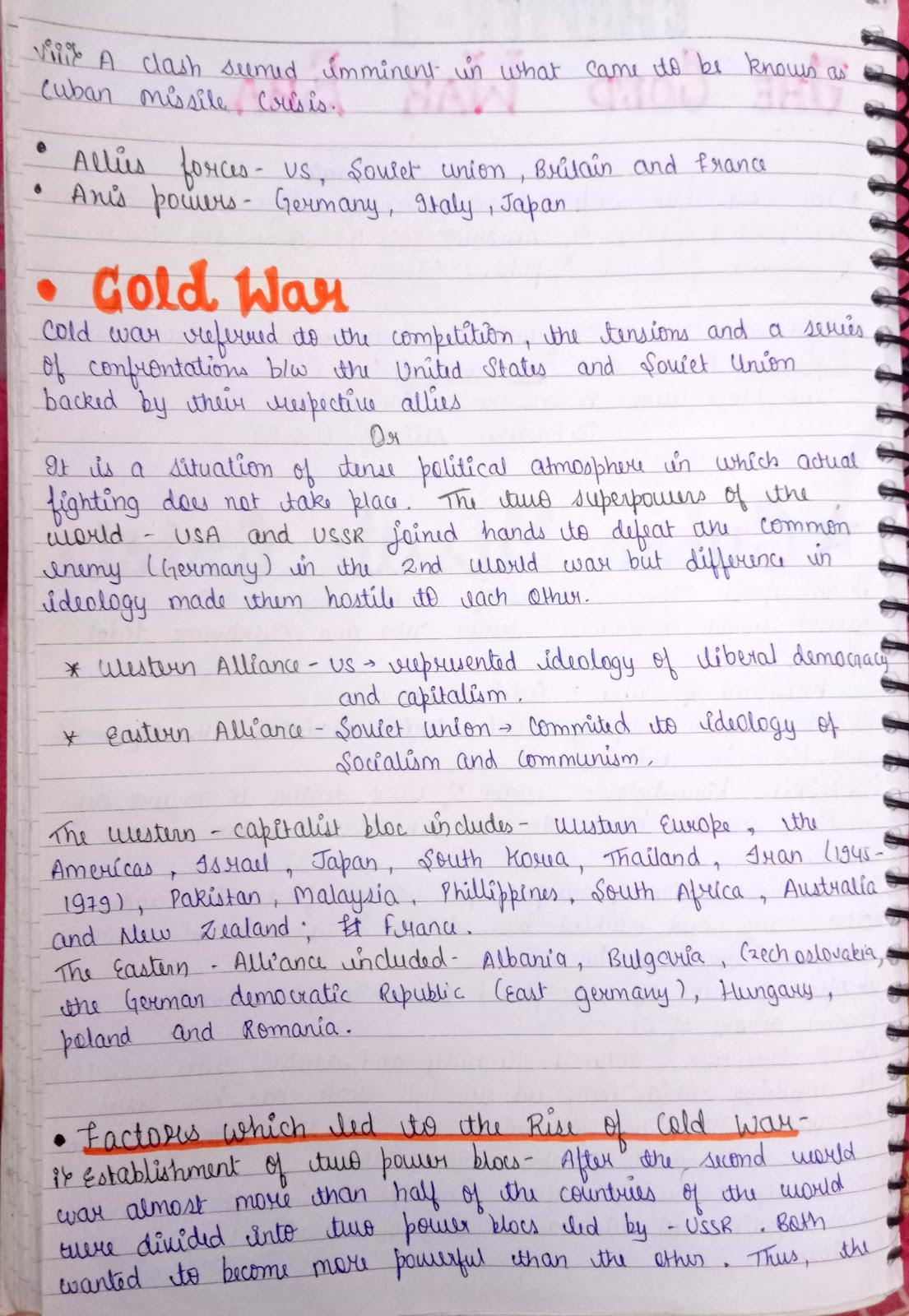 handwritten notes of The Cold War Era - [Political Science] class 12th ...