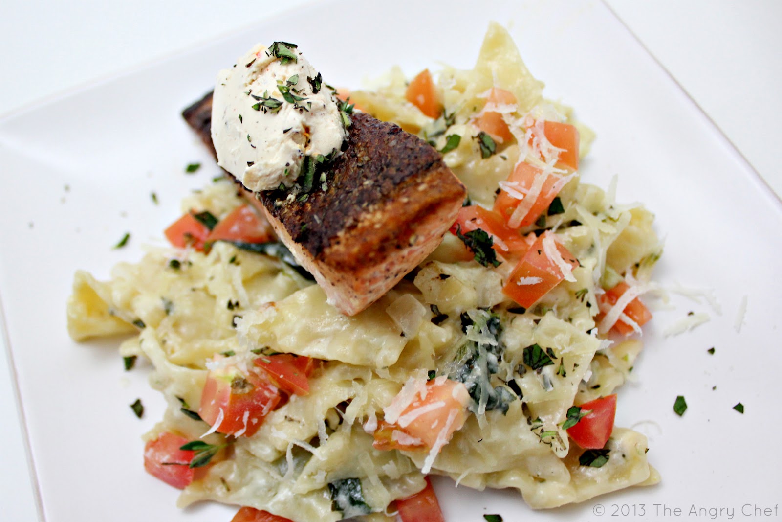 The Angry Chef: Fish 'n Cheese: Seared Salmon and Pepper Chèvre