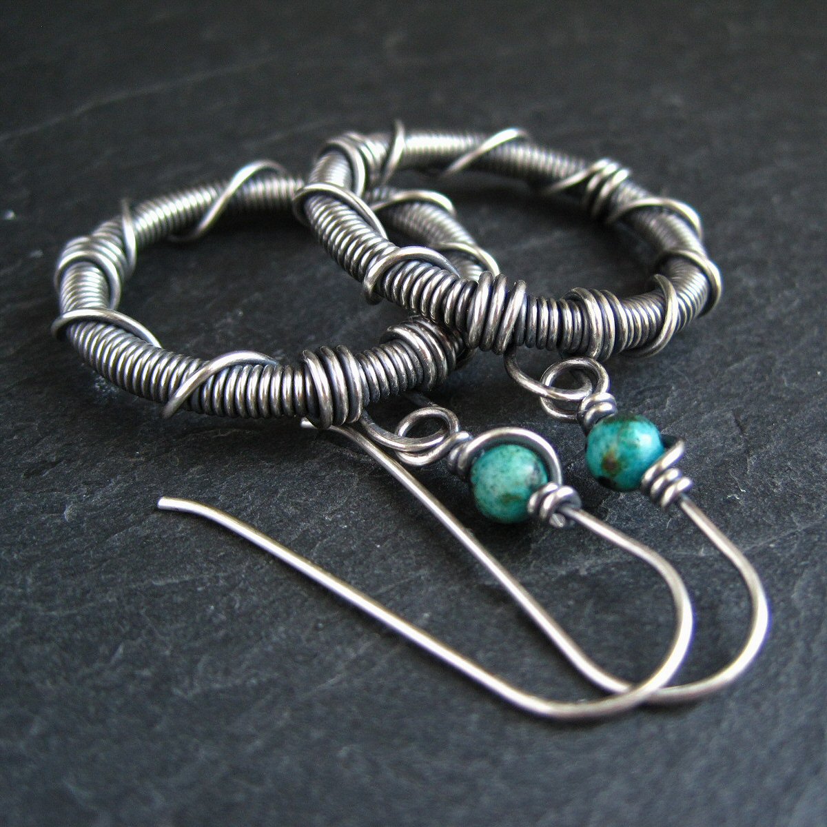 Wire Wrapped Hoop Earrings in Silver and Copper