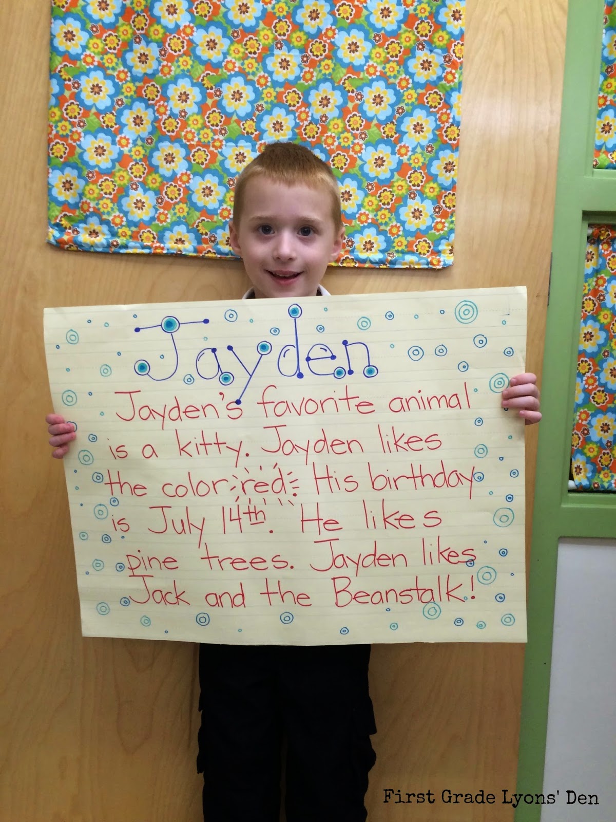 First Grade Lyons' Den: Meet Jayden