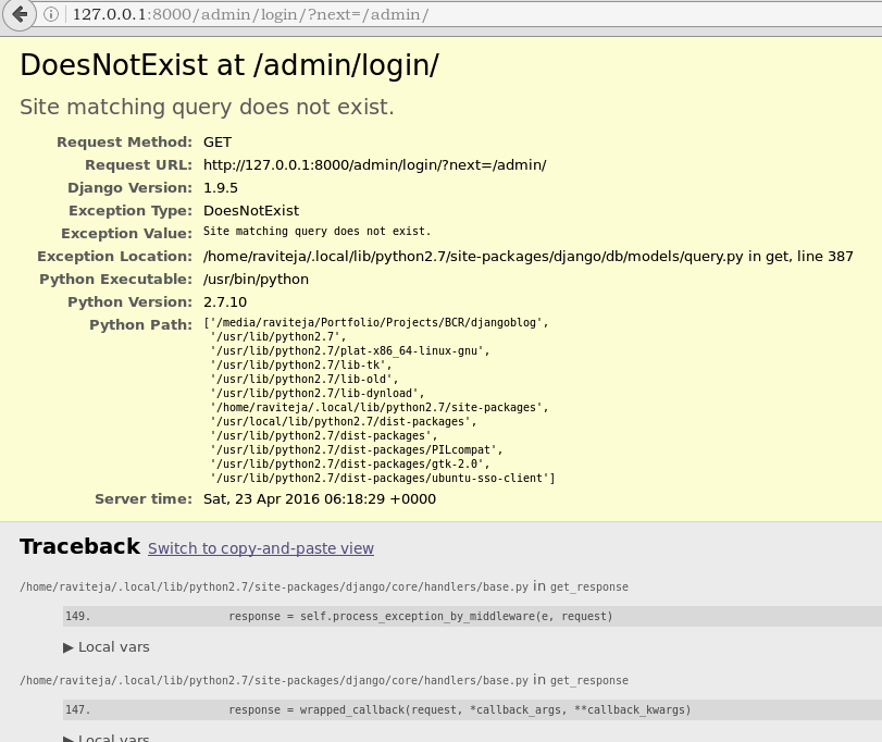 Django Doesnotexist At Admin Login Site Matching Query Does Not