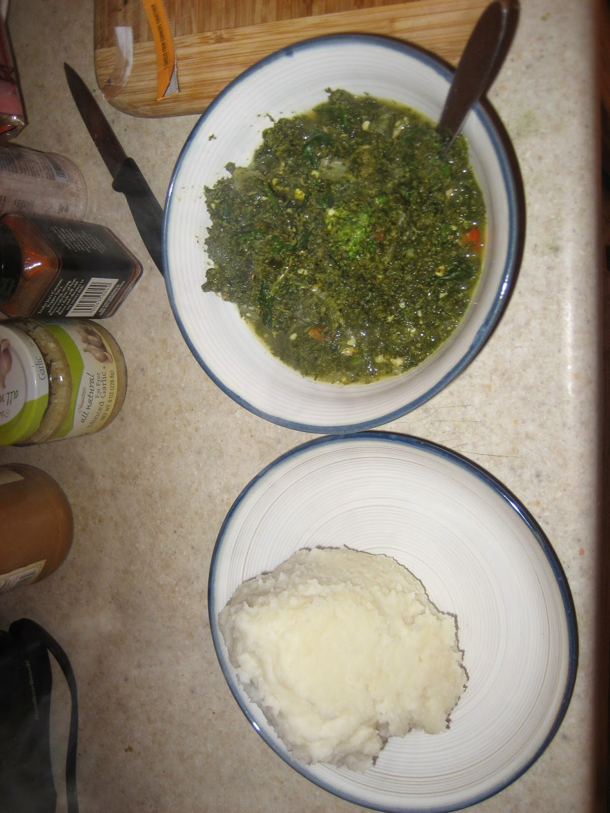 Maine Nutrition: Cassava leaf with vegetables and powder yam foo-foo.