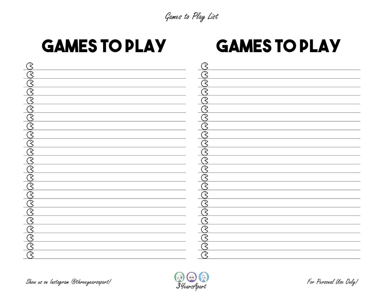 Books to Read, Movies to Watch, Games to Play - Free Printable Bullet ...