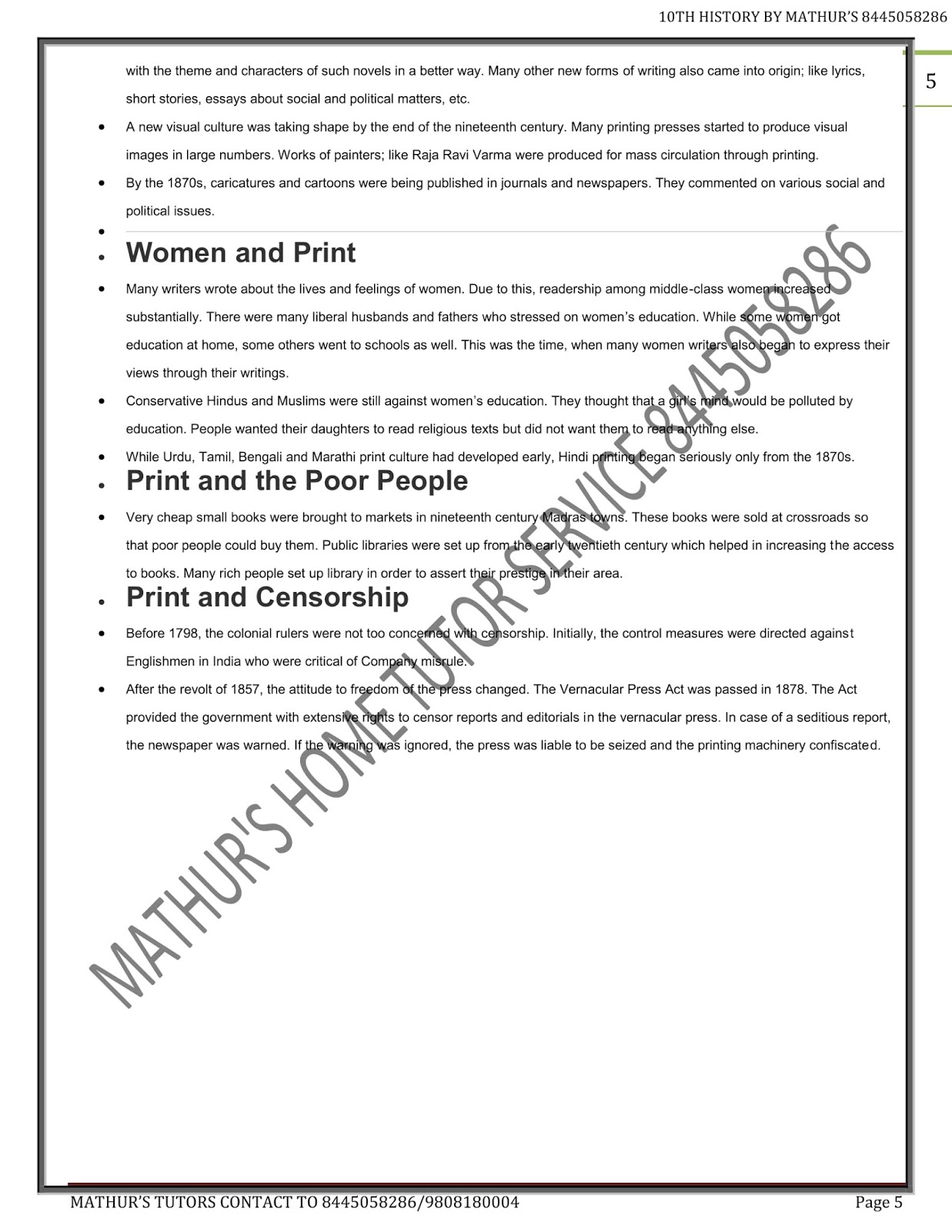 Class 10th History Notes Print Culture & Modern World Chapters 07 (NCERT)