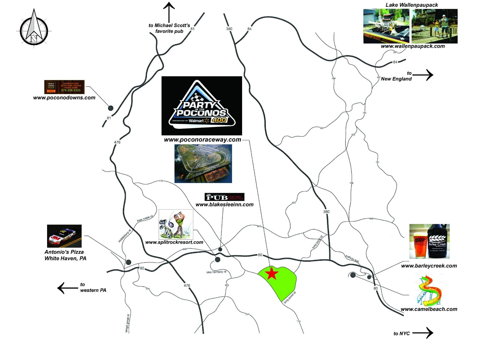 the White Collar NASCAR guy: greater Pocono Raceway area map
