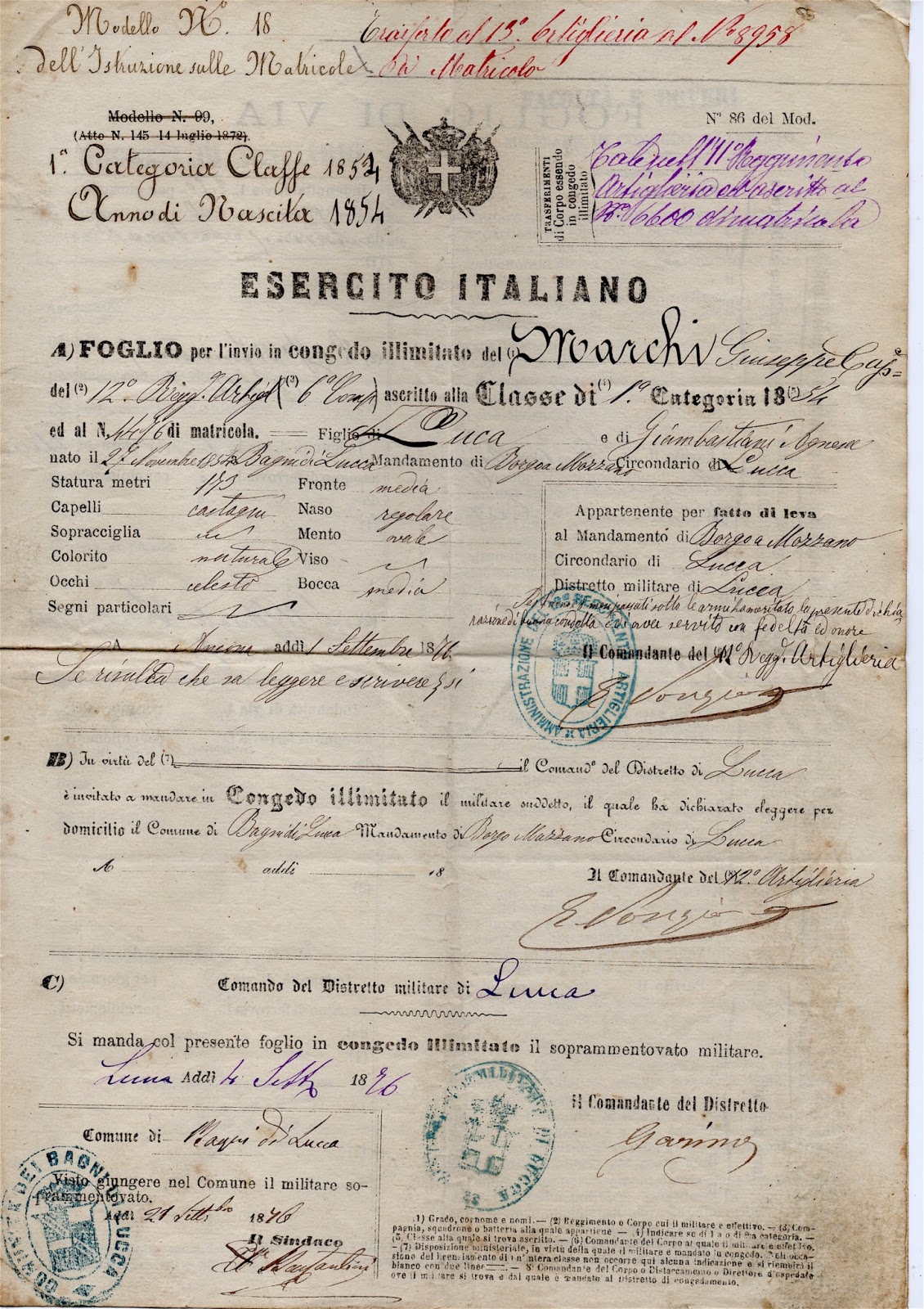 Ricordi: DOCUMENTI MILITARI DI GIUSEPPE MARCHI DELLA PIEVE DI CONTRONE ...