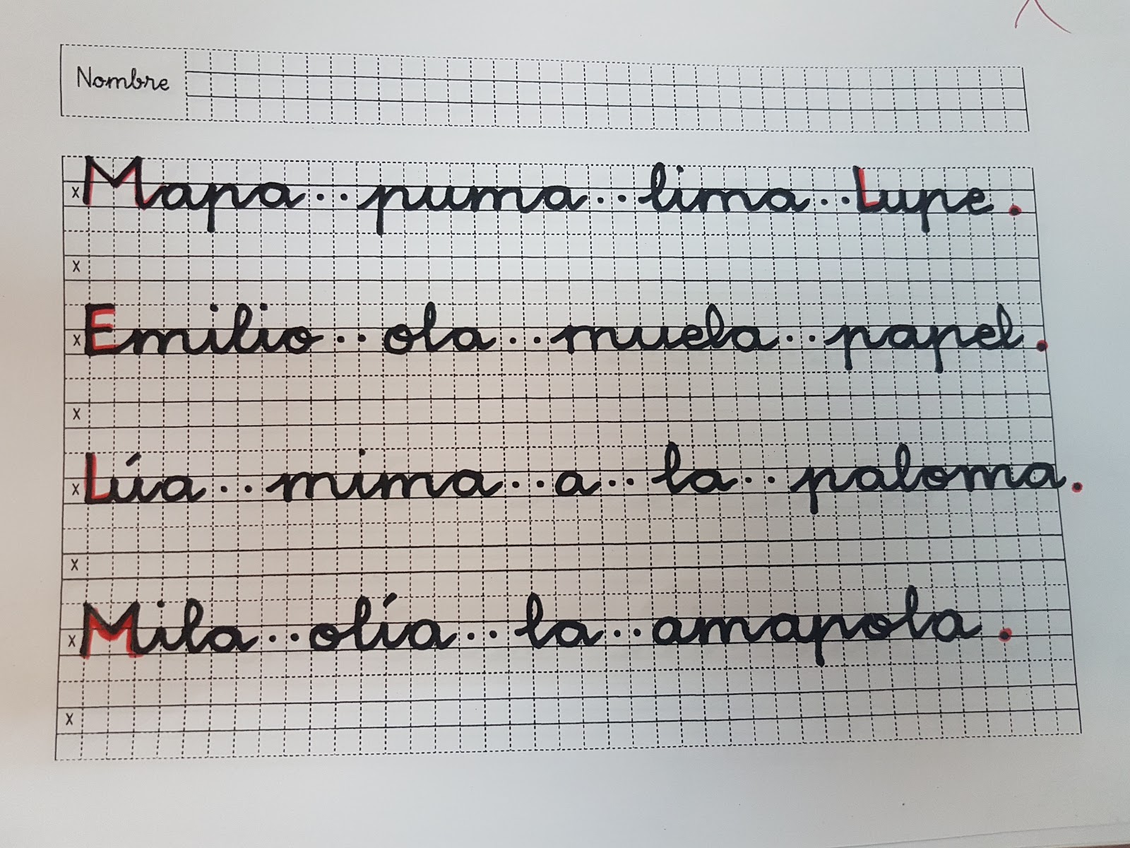 **MI MAESTRA PURI**: Tarea de caligrafía.