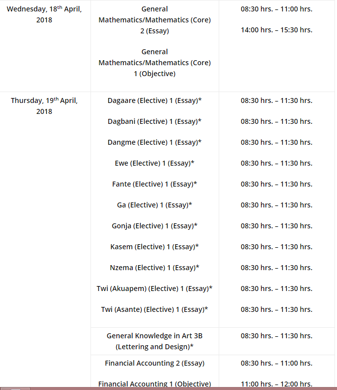 WAEC time table
