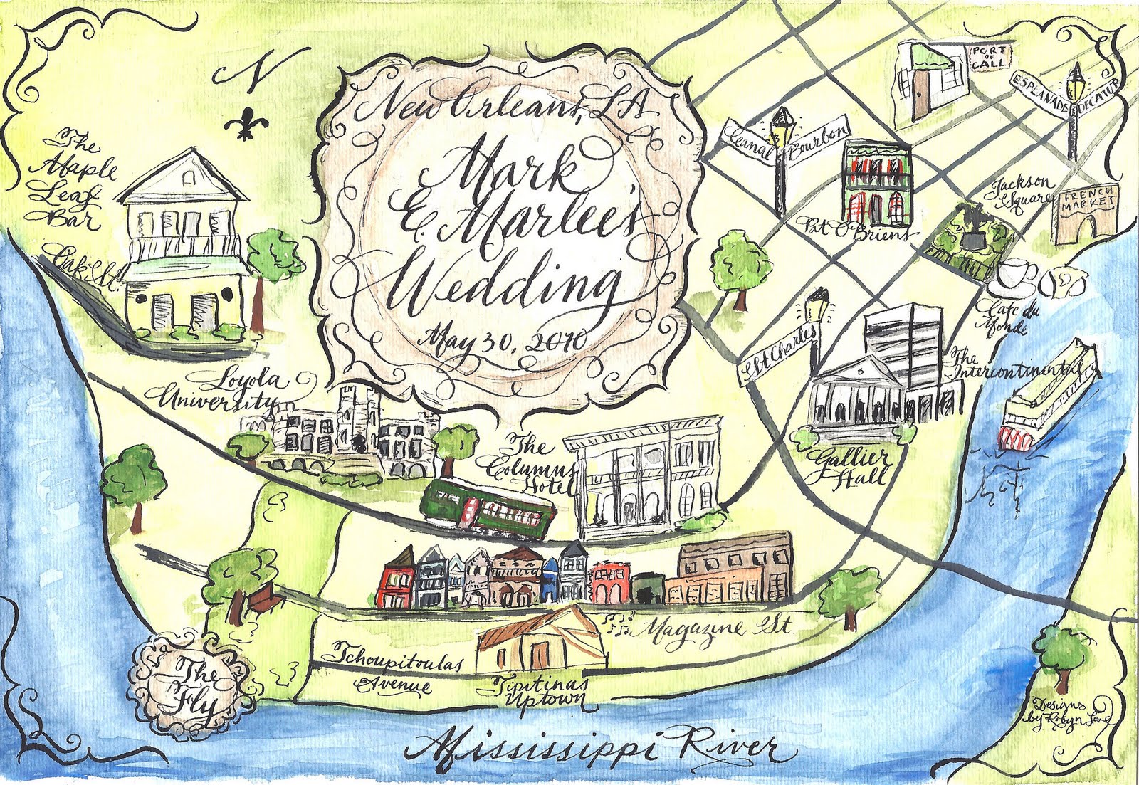 Designs by Robyn Love: Calligraphy Wedding Maps in Watercolor (part 2)