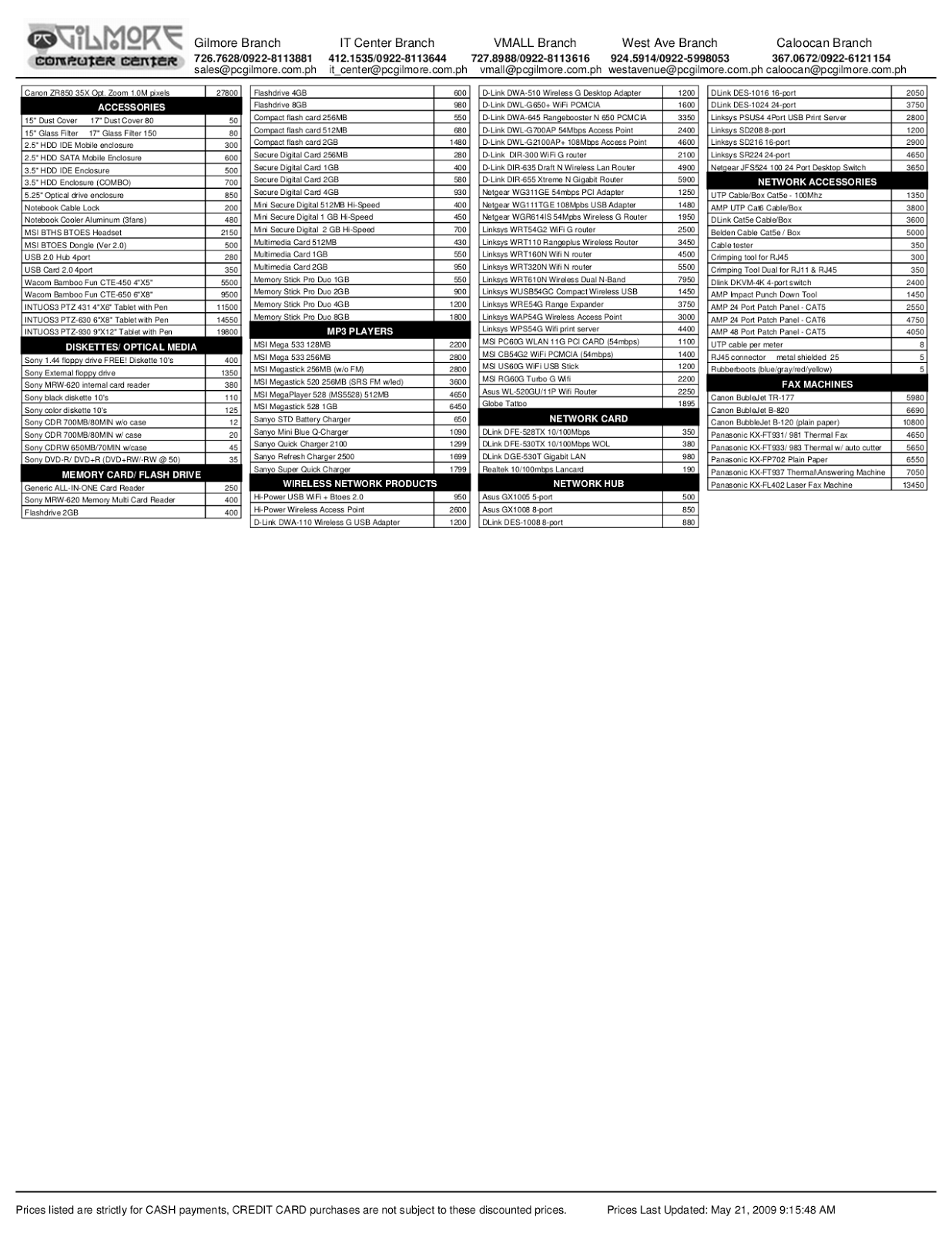 pc gilmore price list - philippin news collections