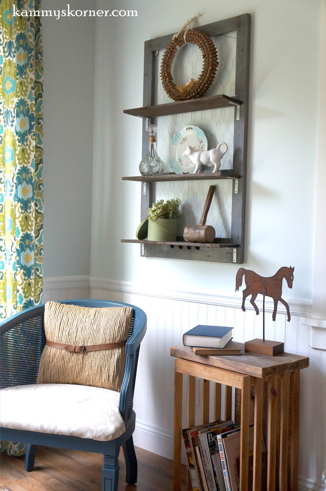 Kammy's Korner: Rustic Chicken Wire Shelf In the Eating Area