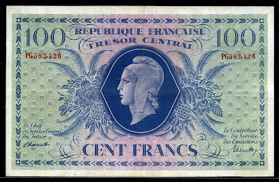WWII Treasury of the Free French Forces 100 Francs Marianne banknote of ...