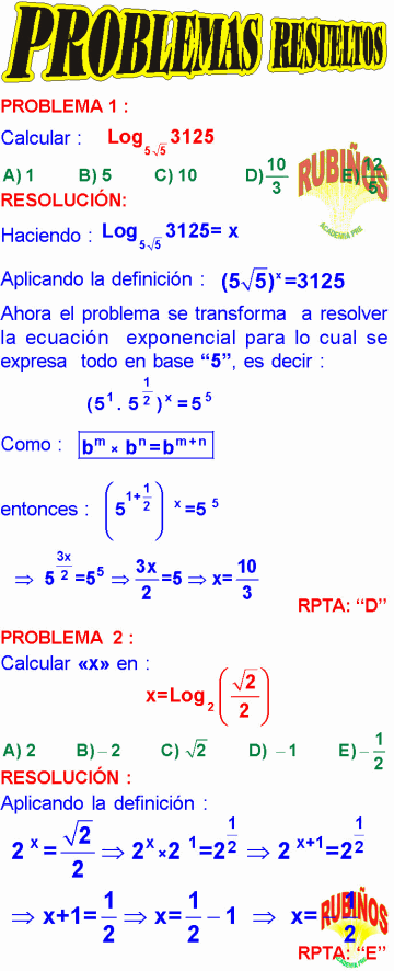 LOGARITMOS PROBLEMAS RESUELTOS