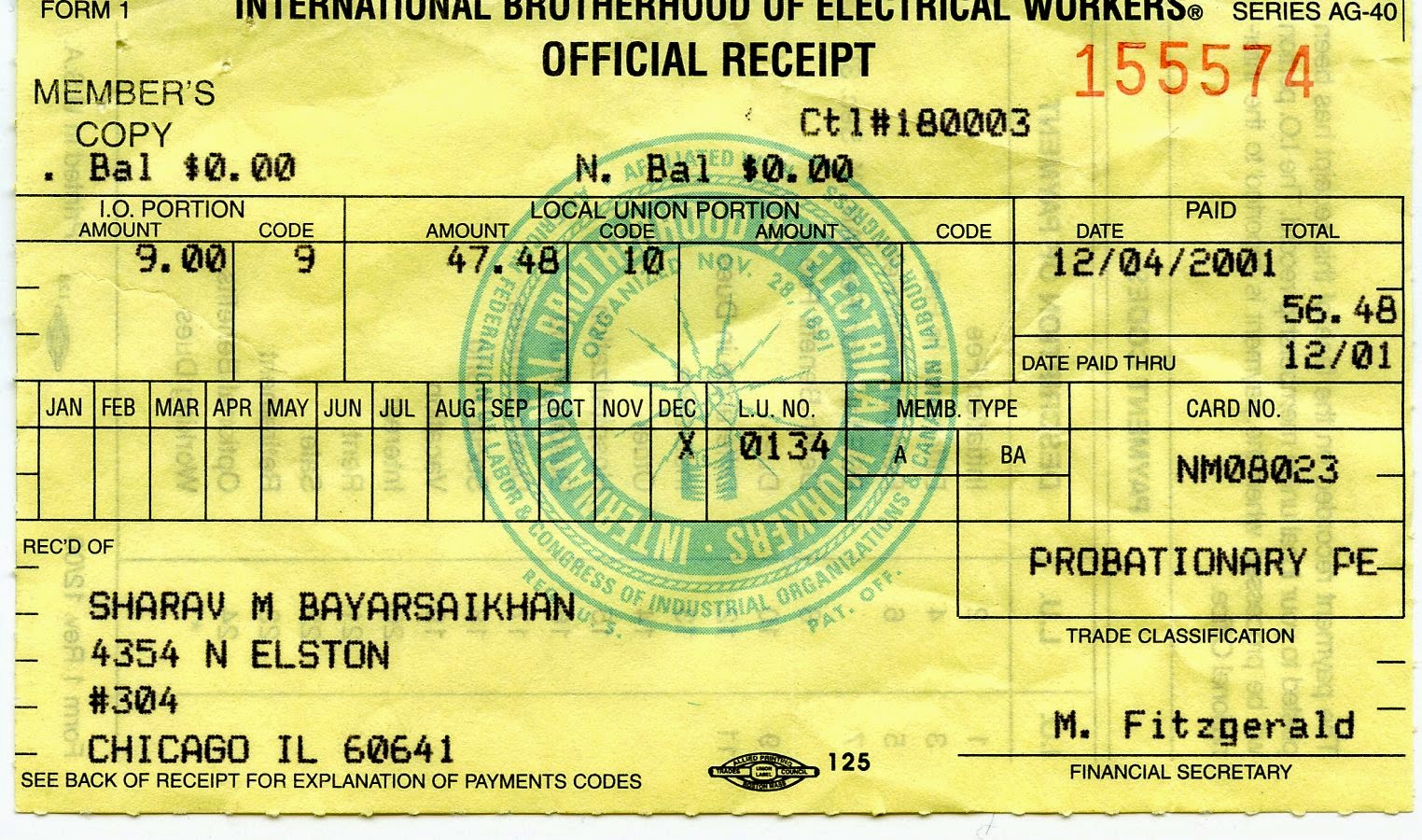 Electric Work: Official Receipt