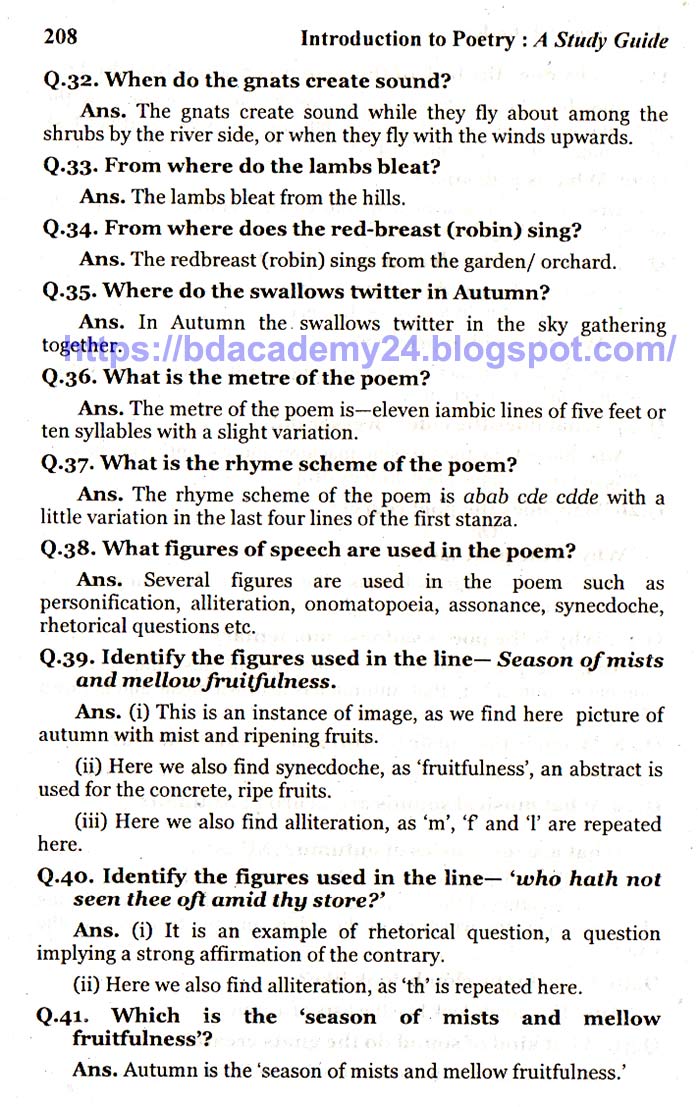 Brief Questions with Answers (To Autumn – John Keats) - English Grammar ...