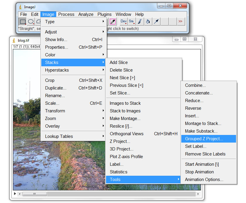 My imageJ: เมนู Image with ImageJ [ตอนที่ 40] Stacks tools, การแบ่ง Stack เพื่อสร้าง Stack