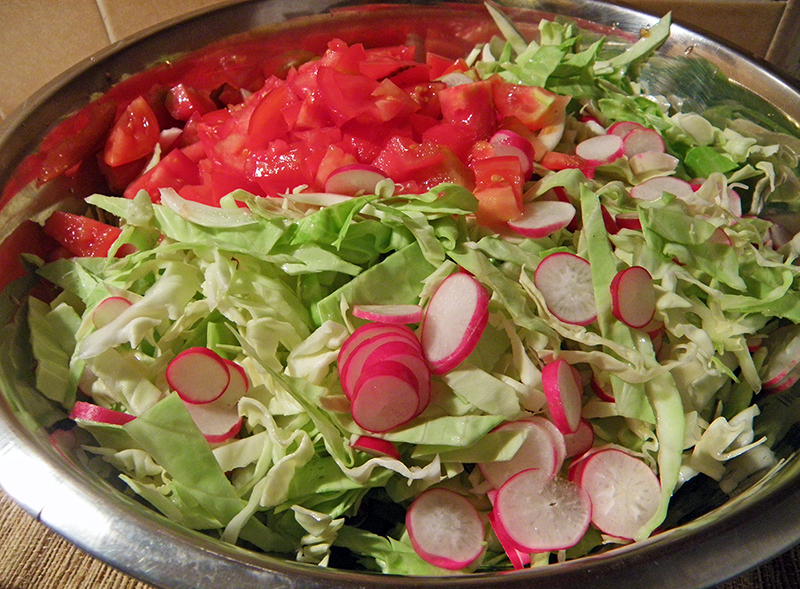 Seasonal Eating: Spicy Cabbage, Tomato, and Radish Salad