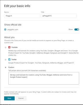 Set up a Bing Page for your public persona or business brand
