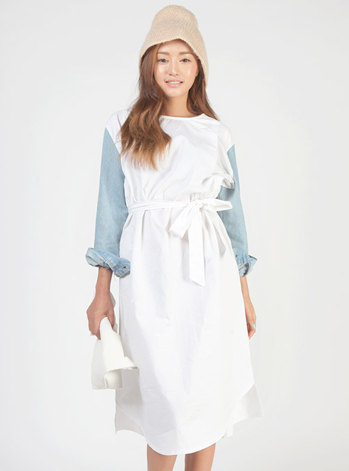 [Stylenanda] Denim Sleeved Cotton Dress | KSTYLICK - Latest Korean ...