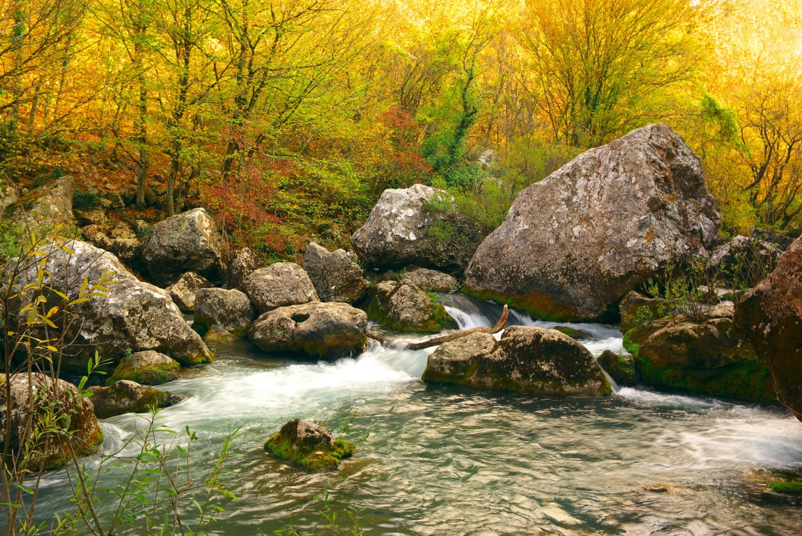 Río que desciende por las montañas y las rocas | wallpaper hd high quality