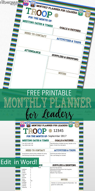 My Fashionable Designs: Free Printable Girl Scout Leaders Monthly Planner