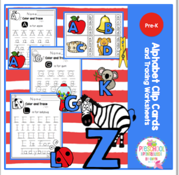 Alphabet Clip Cards with Worksheets ~ Preschool Printables