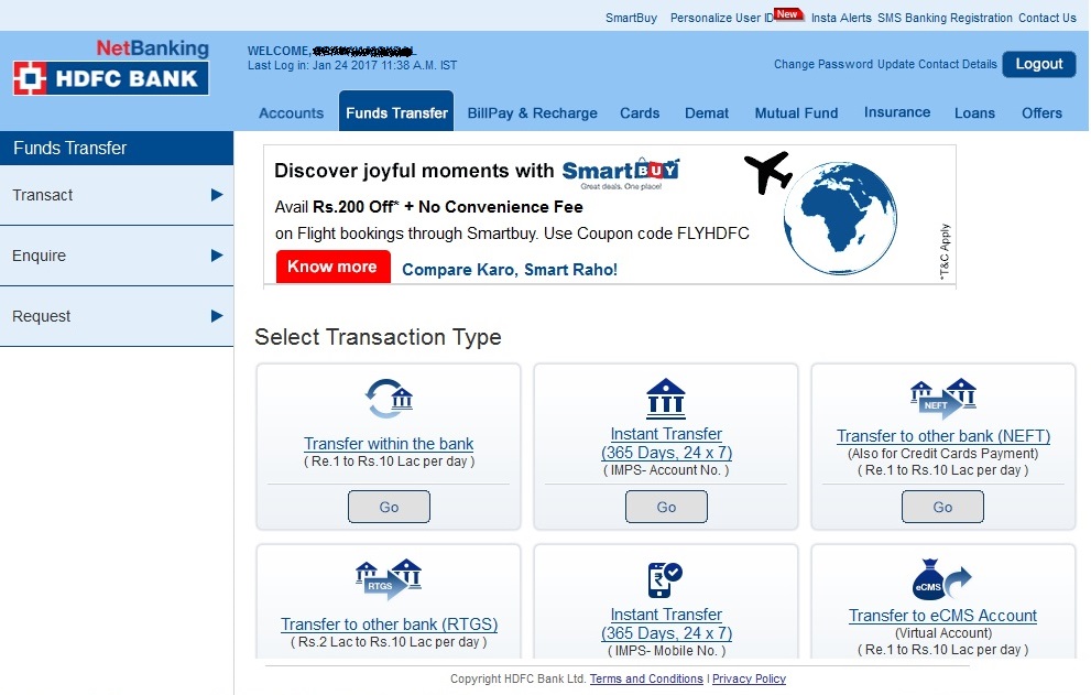 How to Add a Beneficiary to HDFC account and transfer funds using NEFT ...