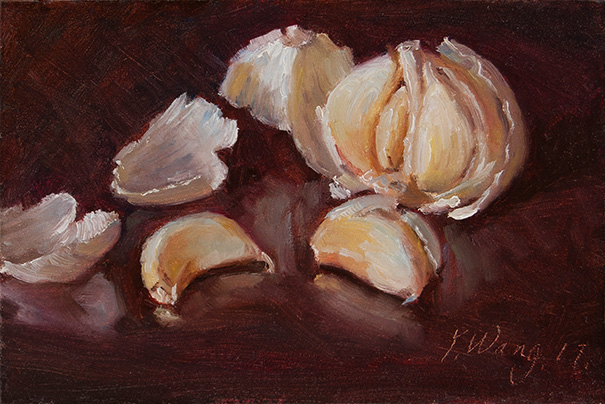 Wang Fine Art: garlic still life painting small daily painting a day