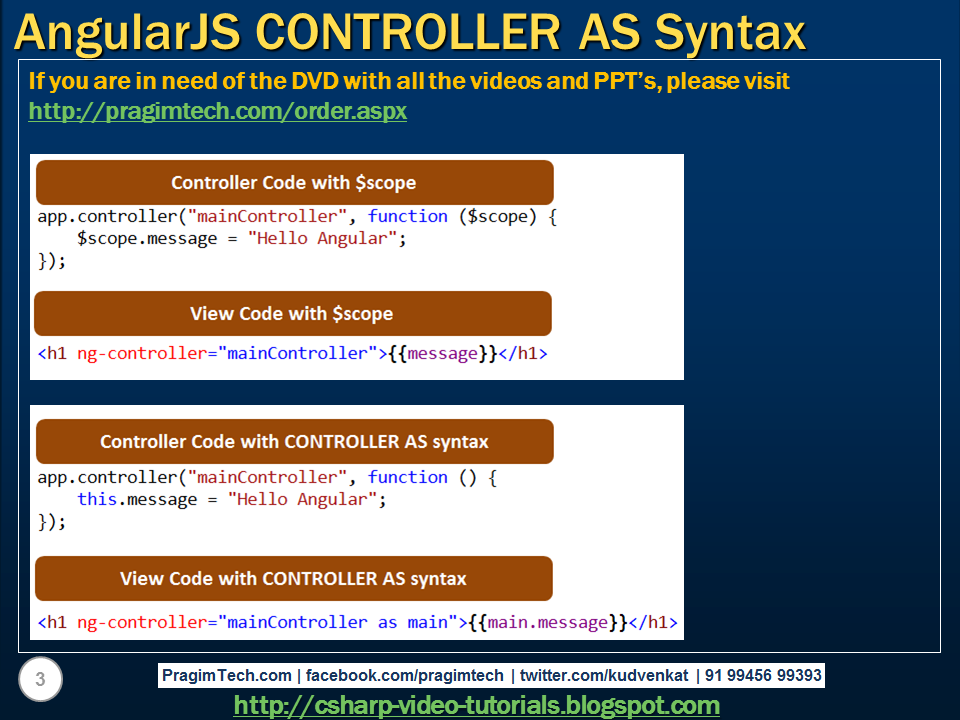 Sql server, .net and c# video tutorial: AngularJS controller as syntax Sql server, .net and c# video tutorial: AngularJS controller as syntax
