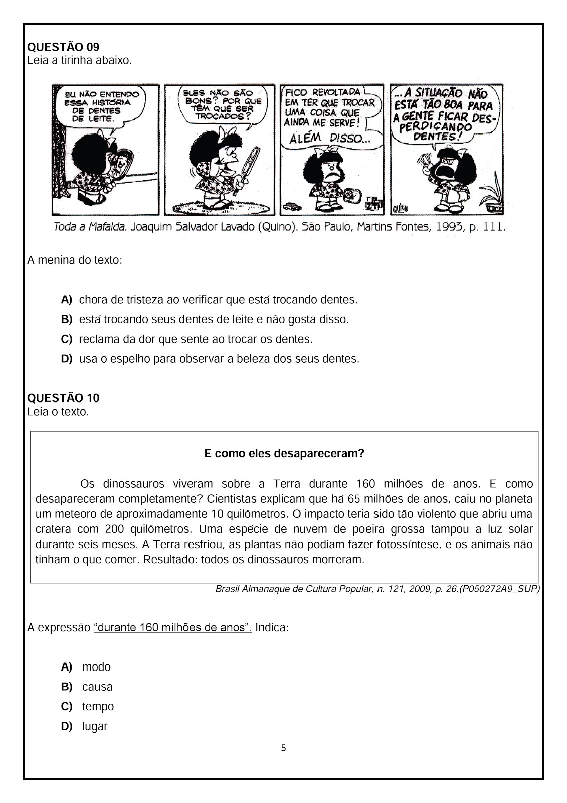 Avaliação De Portugues 5o Ano - EDUCA