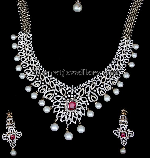White Gold Broad Diamond Neck Piece - Jewellery Designs