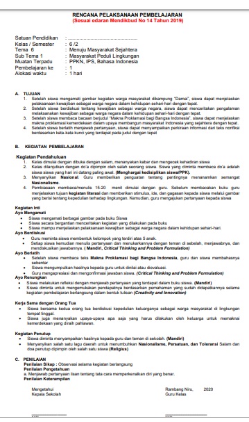 Rpp 1 Halaman Kelas 6 Tema 6 k13 SD/Mi Revisi 2020 - Modul Ajar ...