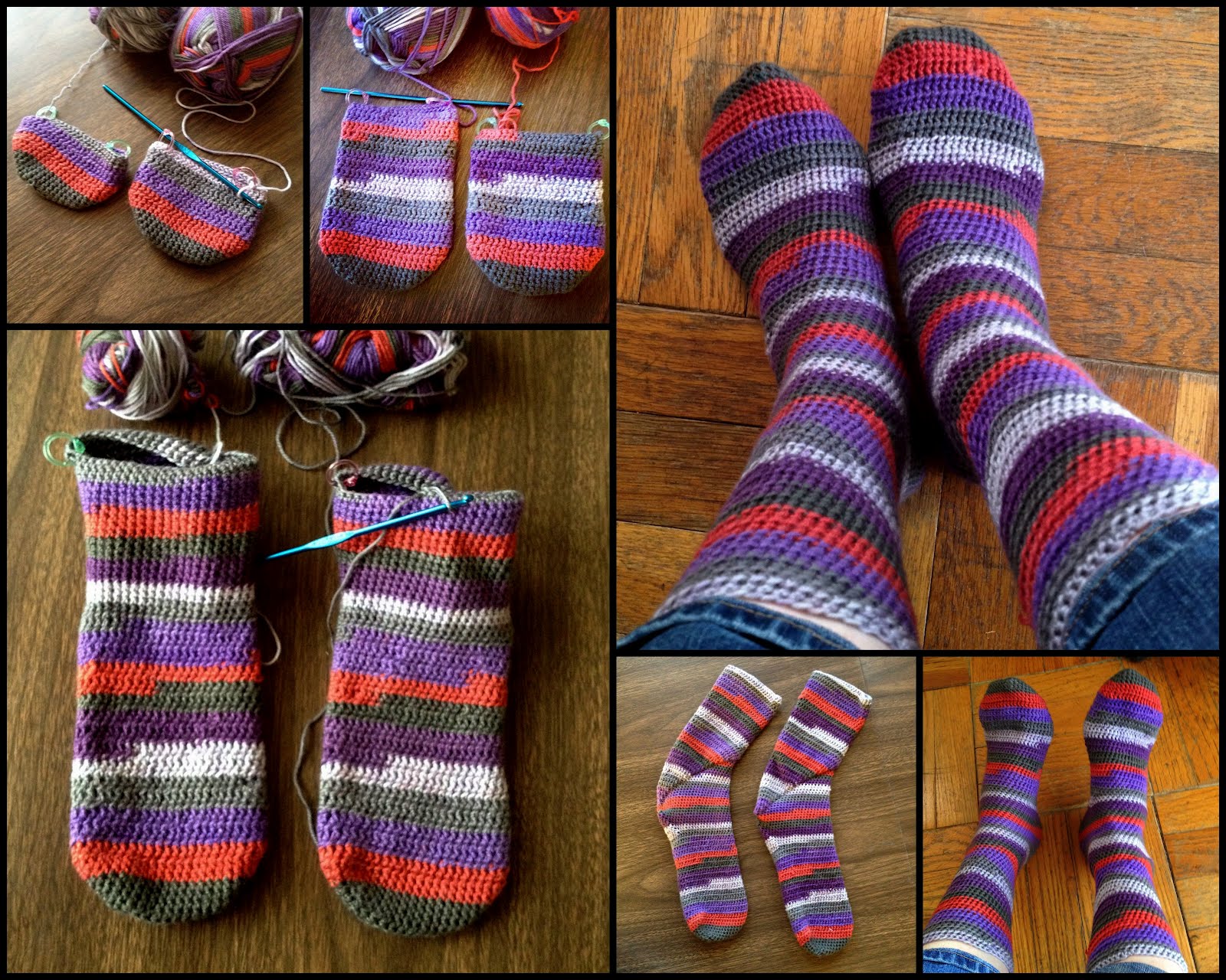 Crocheting Blind: Crochet Project: Goth Striped Socks