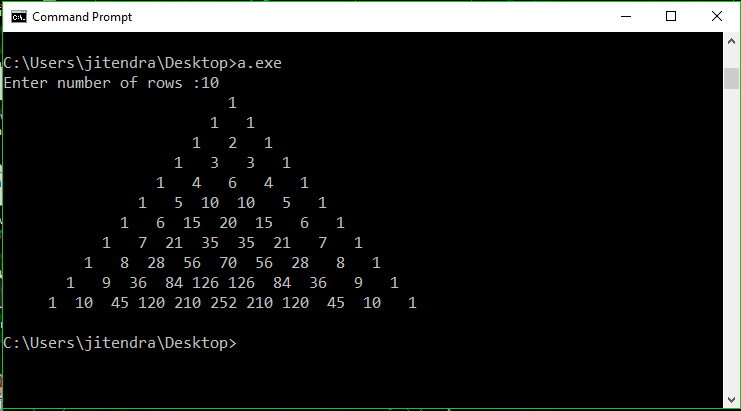 C program to print Pascal triangle up to given number rows - ask4code