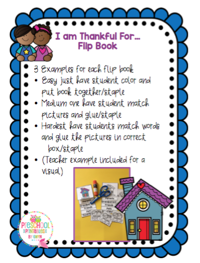 Flip Book- I am thankful for.. ~ Preschool Printables