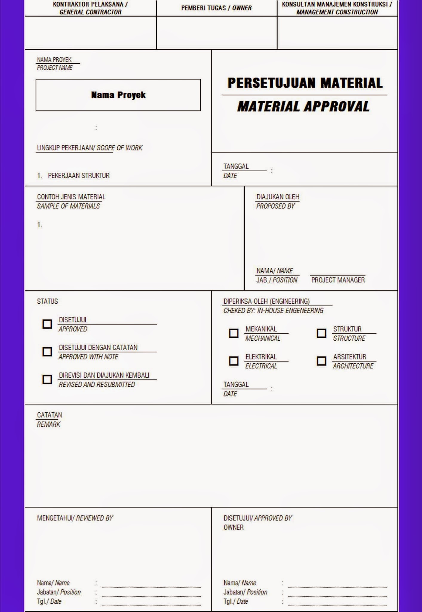 Contoh Form Persetujuan Material - IDNOffice
