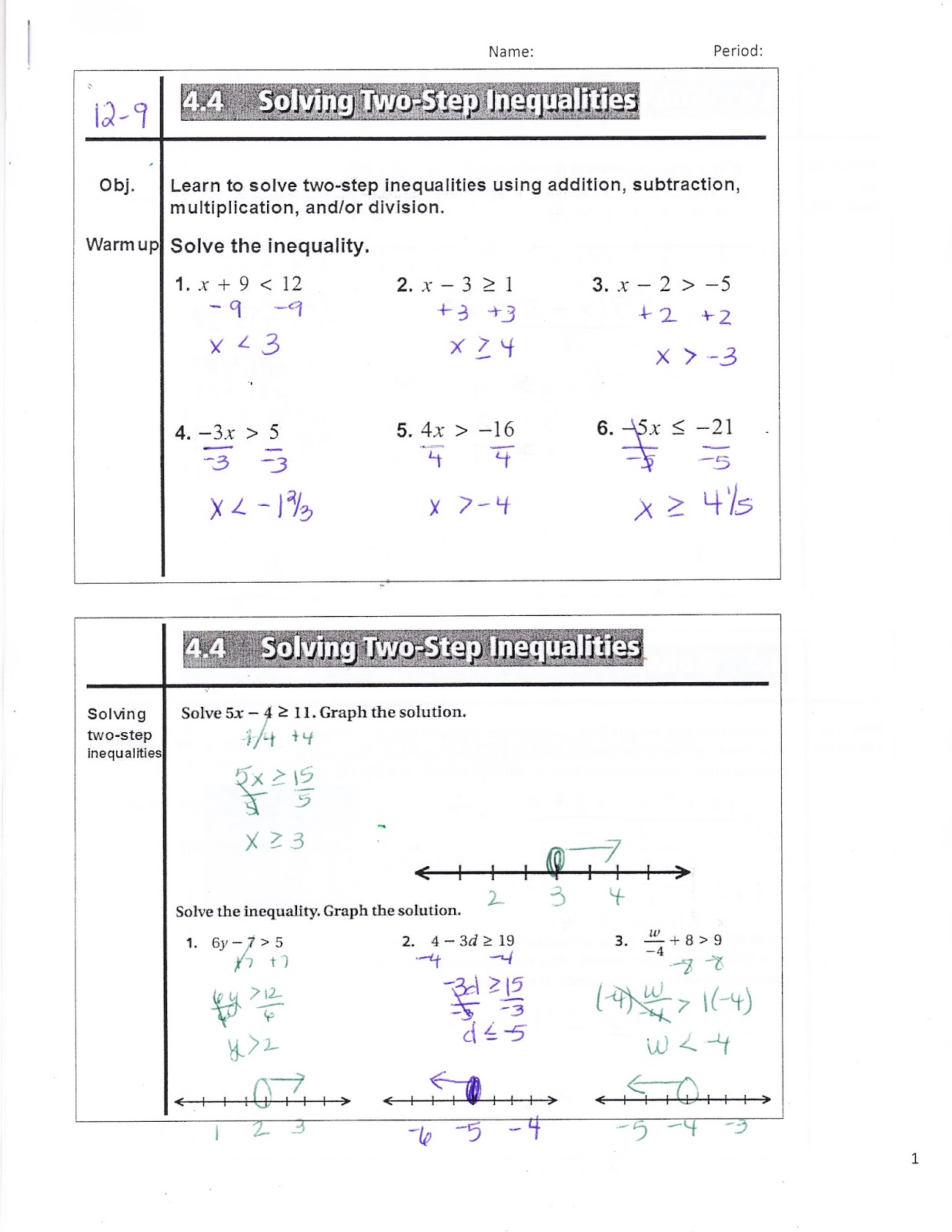 Ms. Jean's Classroom Blog: 4.4 Solving Two-Step Inequalities