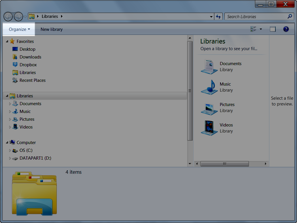 Choose the "Organize" icon