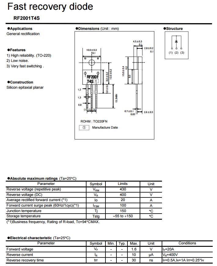 RF2001T4S RF2001 FAST RECOVERY DIODE | RIAU ELEKTRONIK