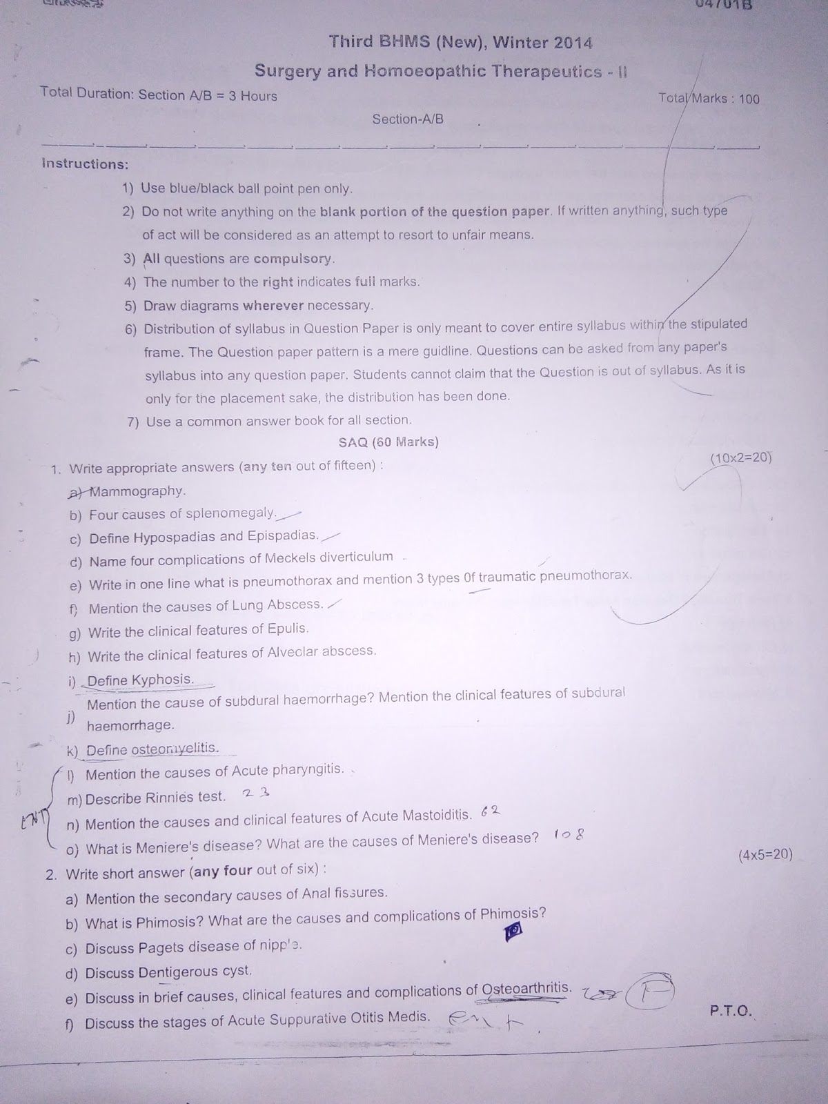 Dr VINOD SUNIL URADE: SURGERY QUESTION PAPERS