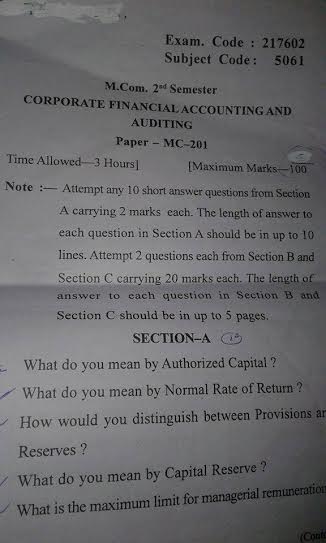 GNDU M.Com MC-201 Corporate Financial Accounting and Auditing 2015 ...