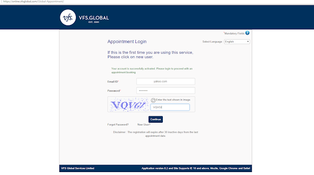Visa.vfsglobal.com Login