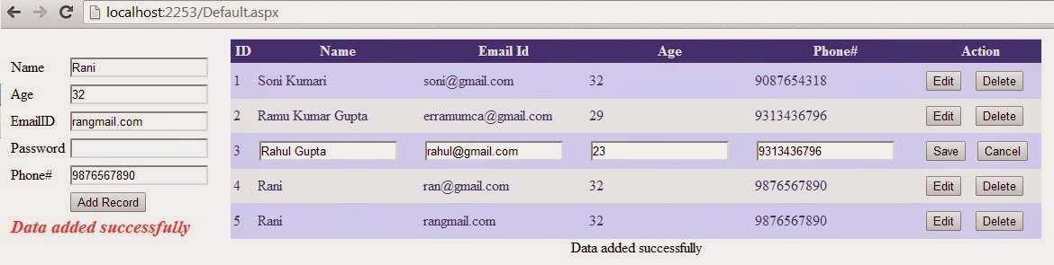 Insert ,update and delete in GridView using WCF Service in ASP.net ~ Dotnet in simpleway