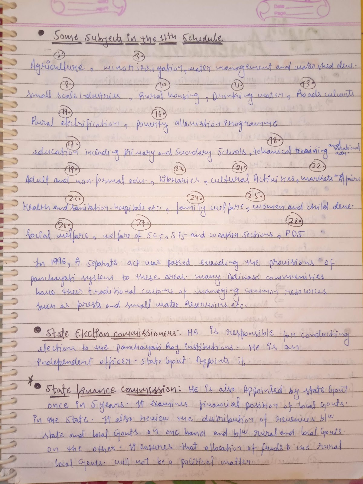 Handwritten Notes of Local Governments-class 11th-Political Science