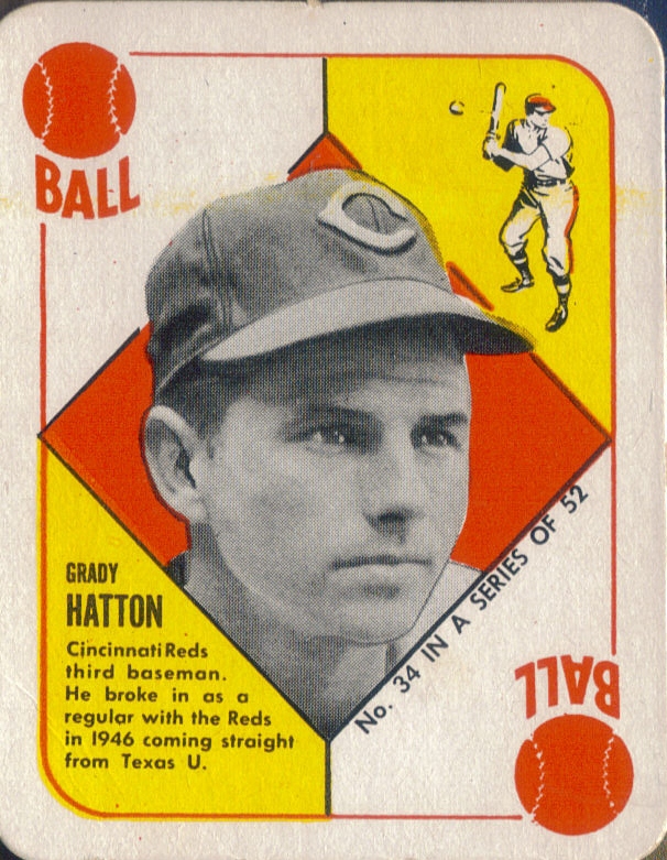 foul bunt: 1951 Topps Red Back #34 - Grady Hatton