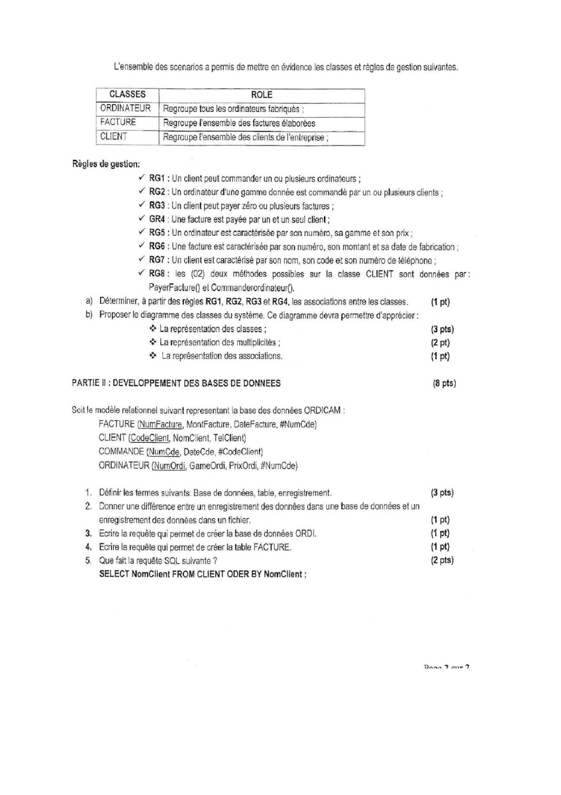 Corrigée épreuve informatique BAC 2014