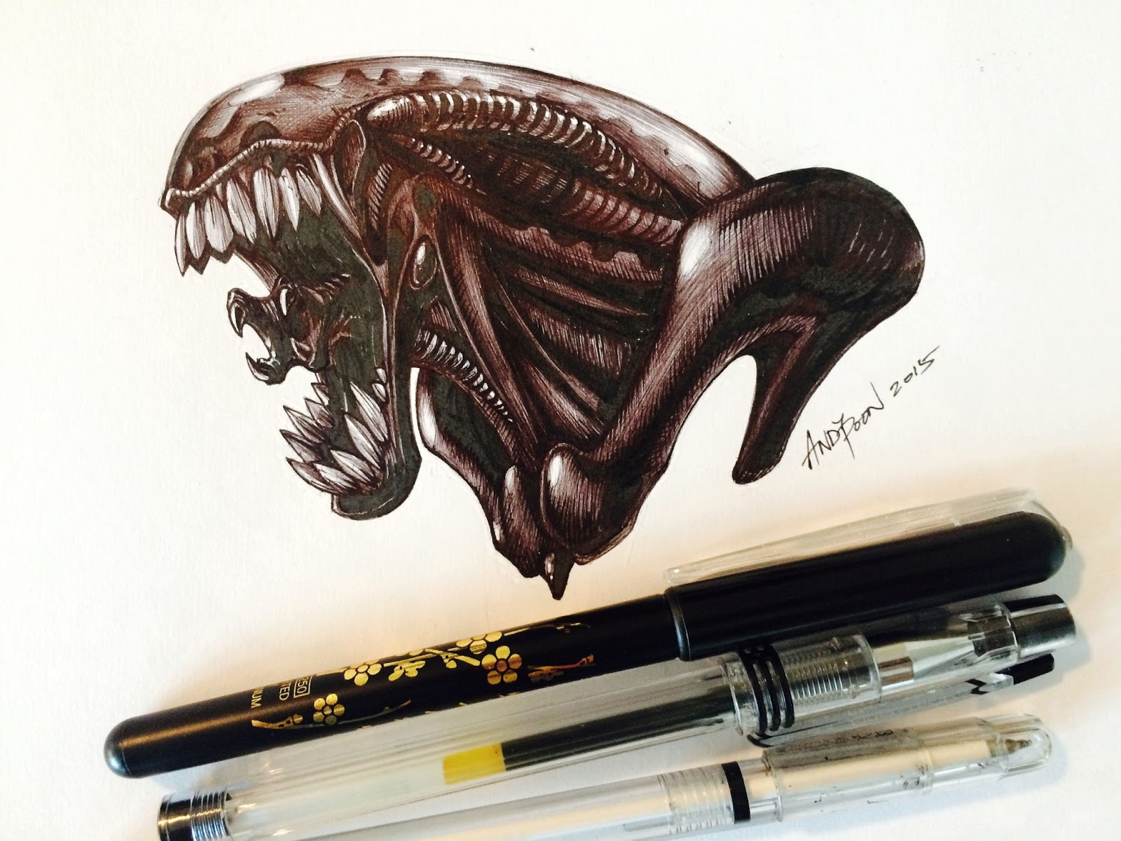 Scary Alien Monster Pen And Ink Drawing I Created