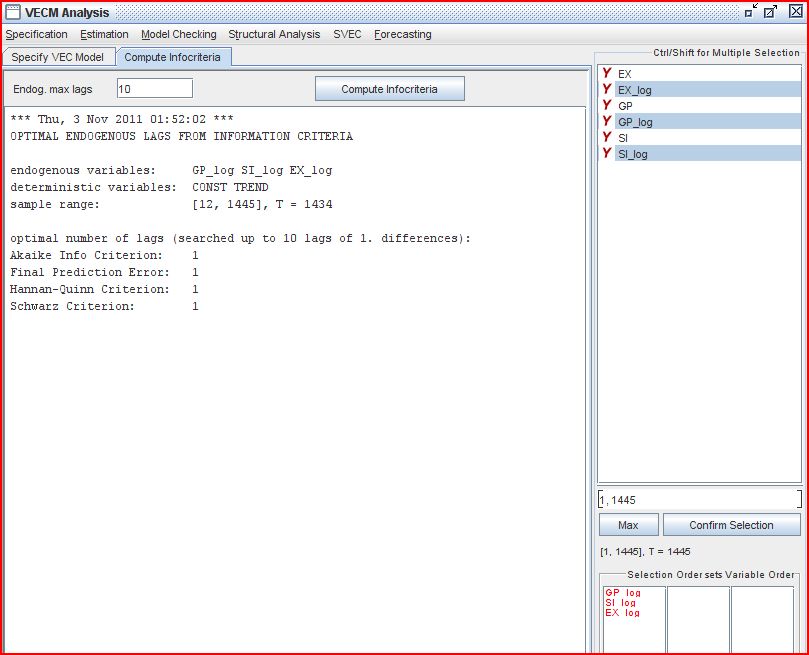 Eviews Cointegration and Causality test: results of Jmulti VECM chow test
